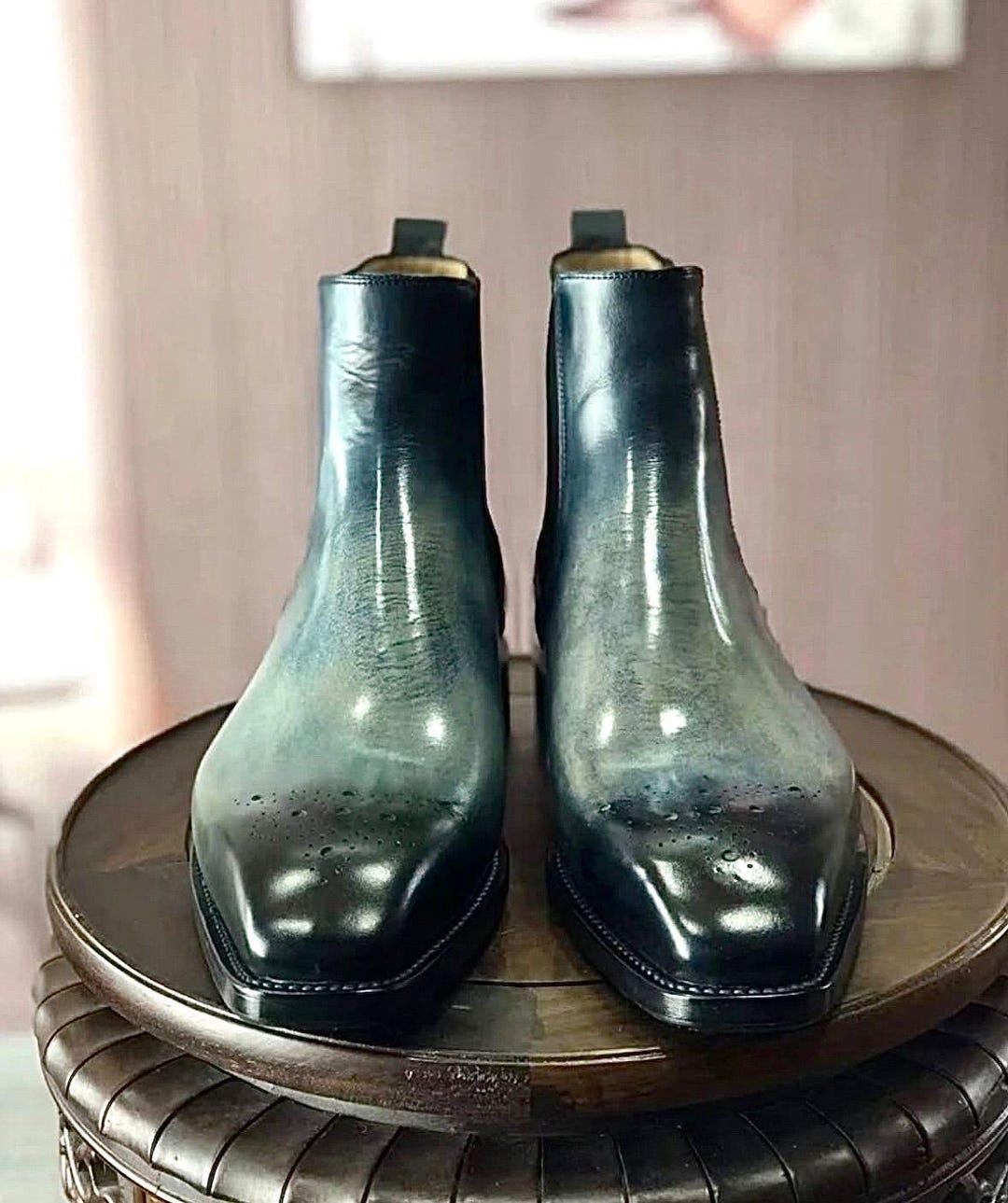 Green and Black Patina Chelsea Boots Unisex Boots Patina Boots ...