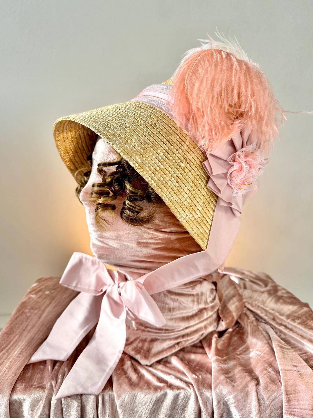 Regency Straw Bonnet With Pink Ribbon - Etsy