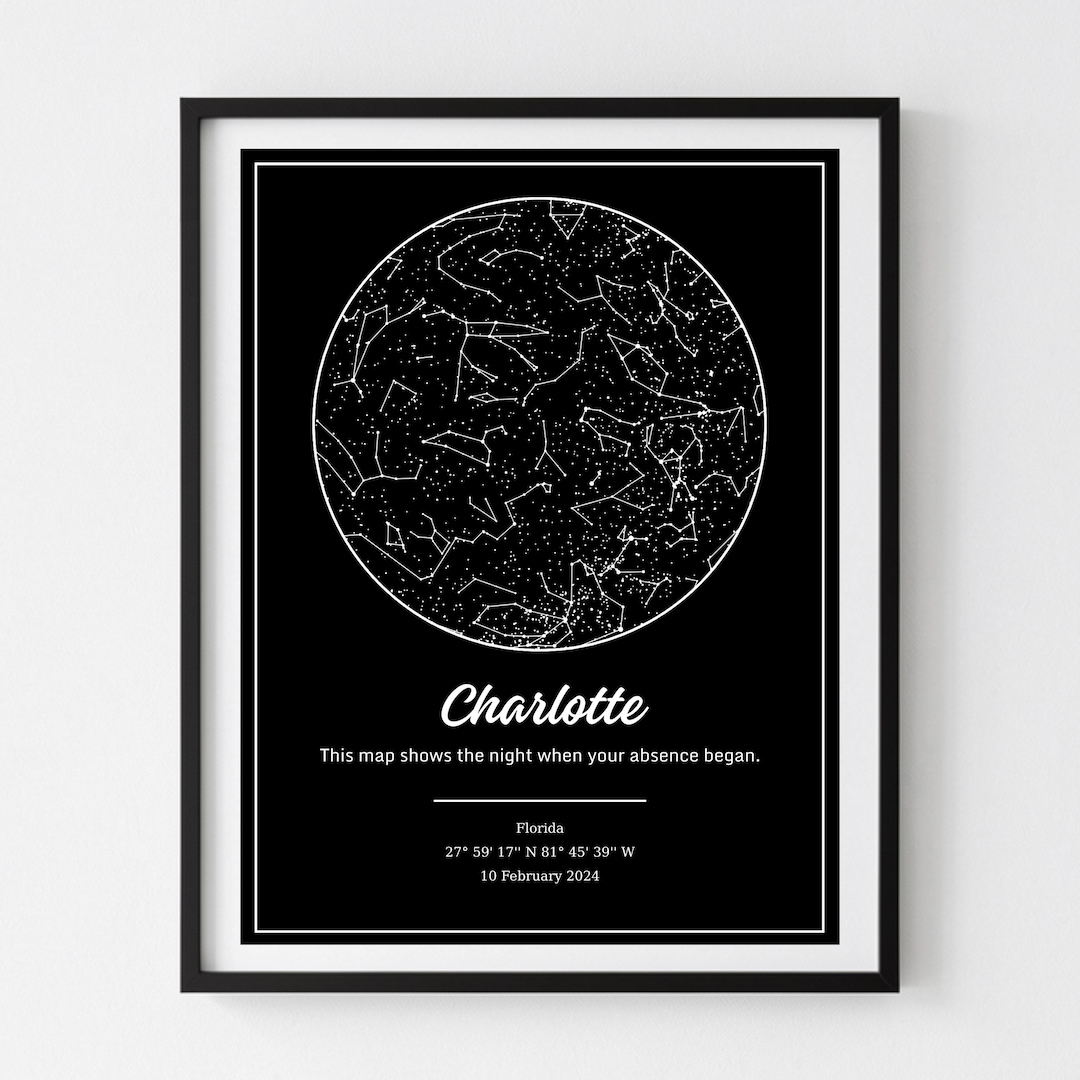 Custom Memorial Star Map Print, Personalized Remembrance Night Sky ...