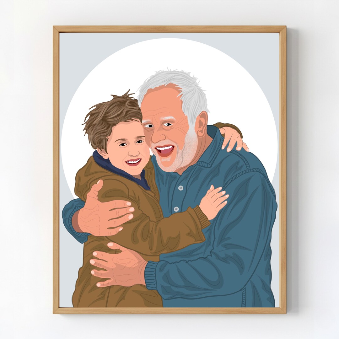 Personalized Grandfather Portrait, Custom Grandpa and Grandchild ...