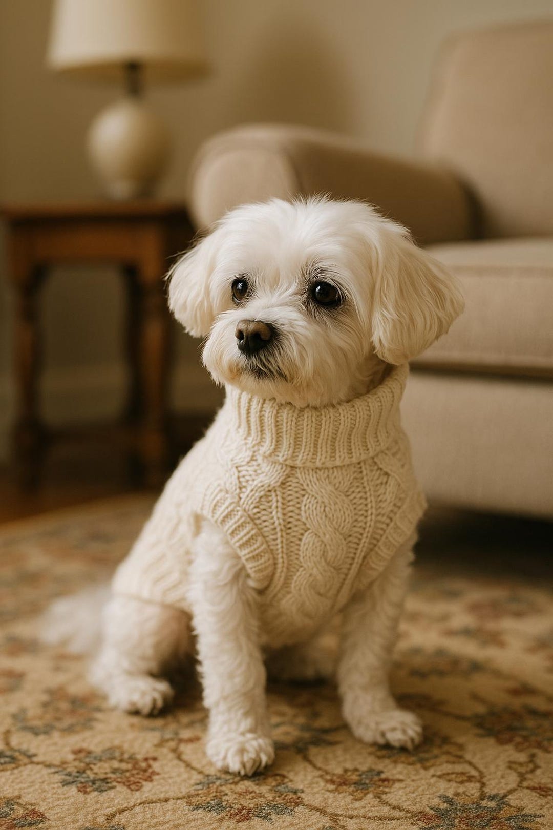 Beige Cable Knit Dog Sweater – Warm and Cozy Winter Dog Jumper – Soft ...