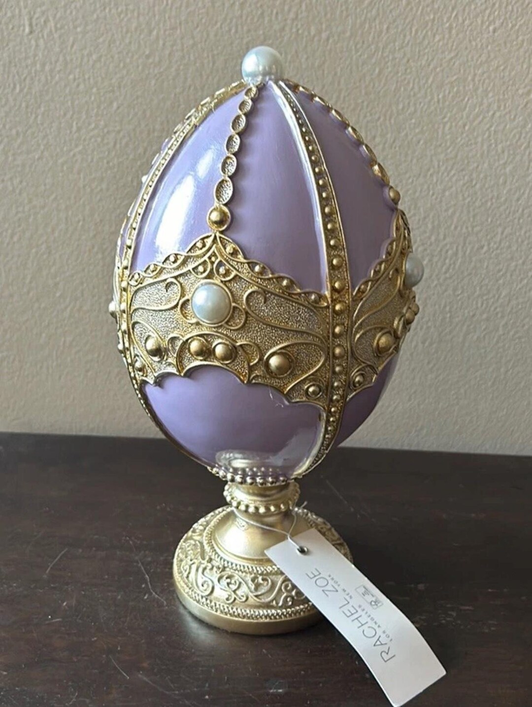 New Rachel Zoe EASTER EGG FIGURINE Lavender Purple Pedestal Embellished ...