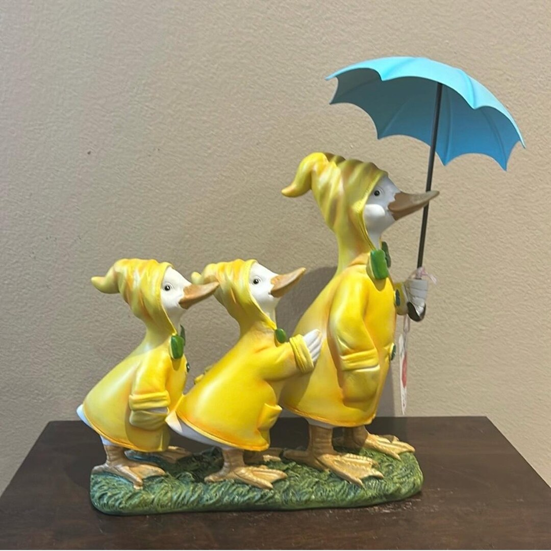 New Cottontail Lane Cute Easter Ducks Figurine With Umbrella Raincoats ...