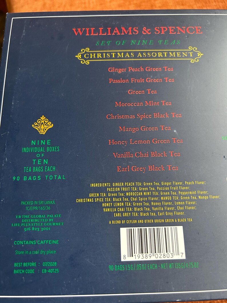 Williams & Spence Tea Christmas Gift 90 Tea Bags Exp 08/28 - Etsy
