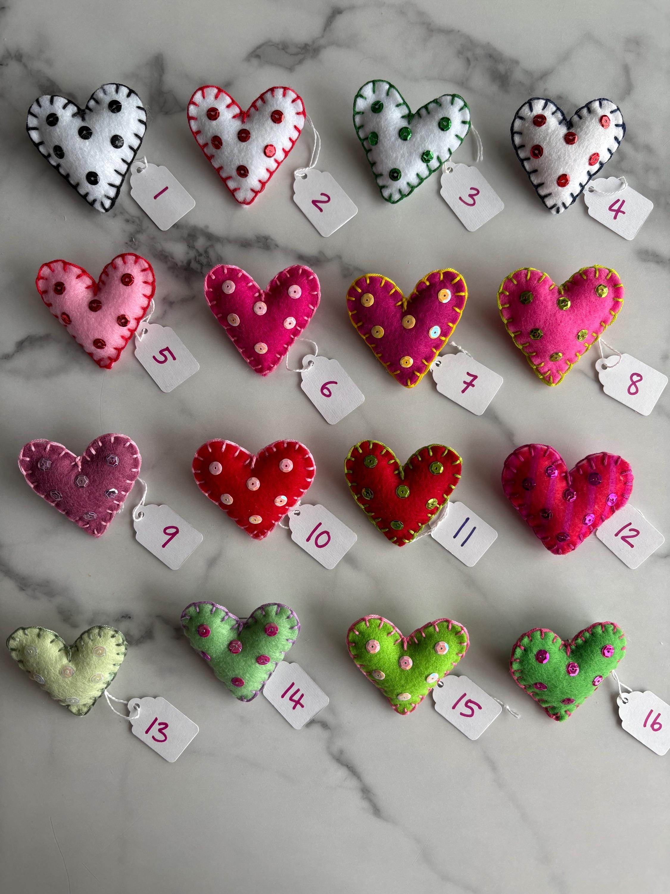 Small Heart Brooches, Pretty, Unique, Handsewn. Padded Felt, Decorated ...