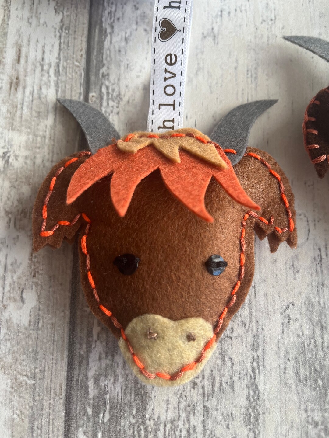 Handmade Padded, Felt, Hanging Cow Decoration Moo Cows/highland Coos ...