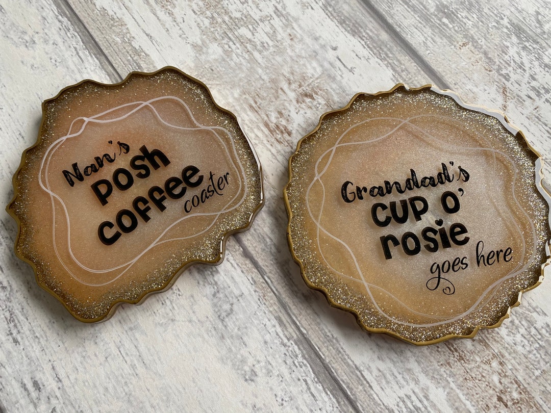 For Nan & Grandad Beautiful Resin Coaster Set of 2, Gold Coloured Geode ...
