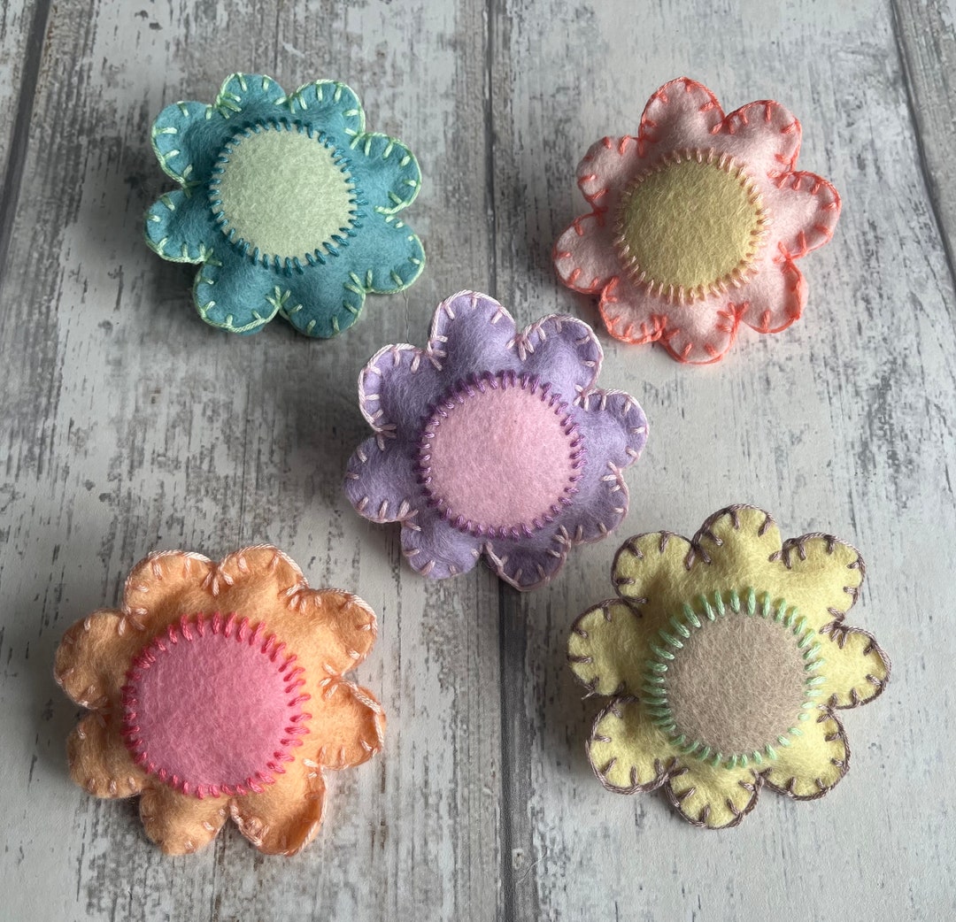 Petite Pastel Flower Brooches - Handmade, Padded Felt Flower - Perfect ...