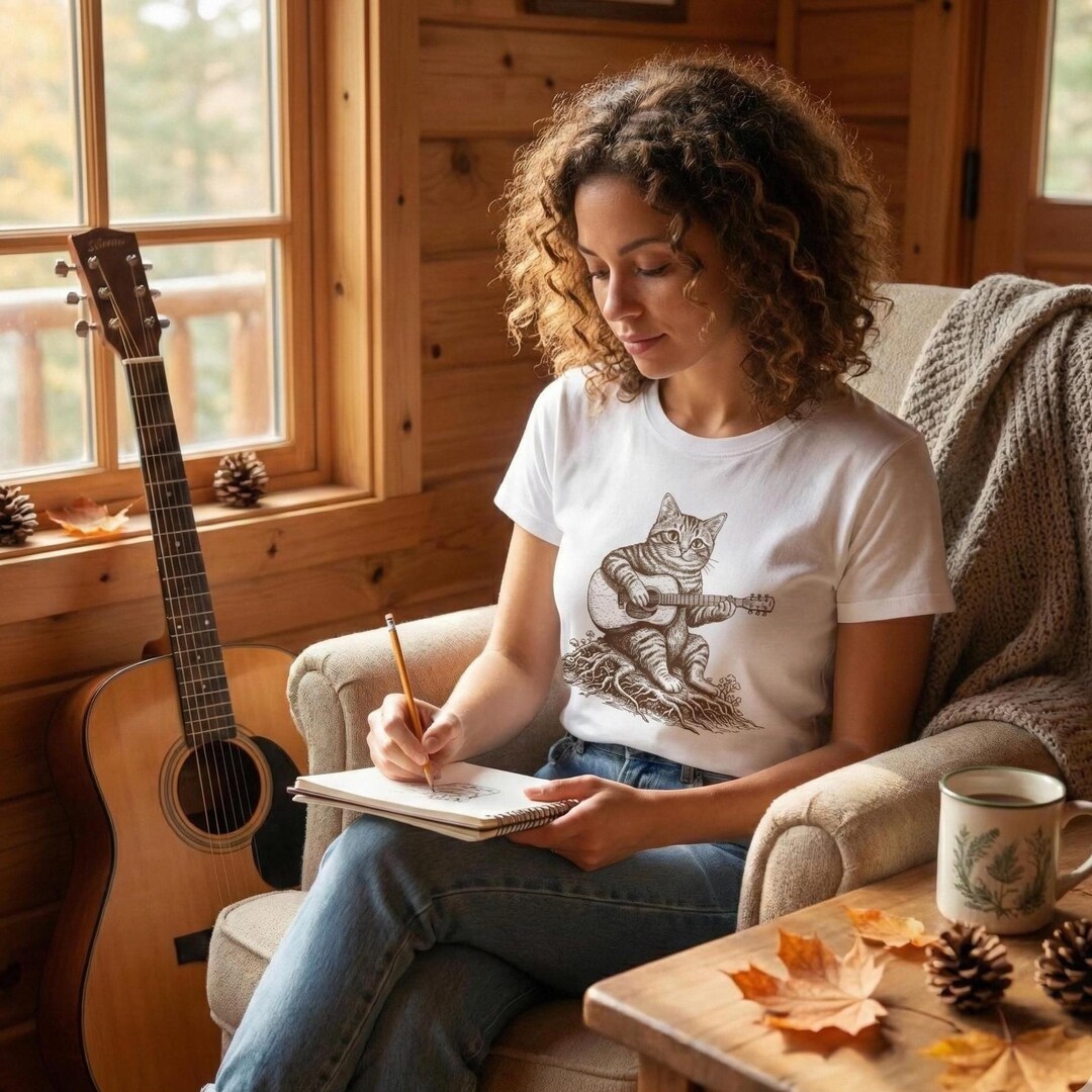 Funny Cat Guitarist Shirt Rock Star Kitty Tee Musician Animal Lover ...
