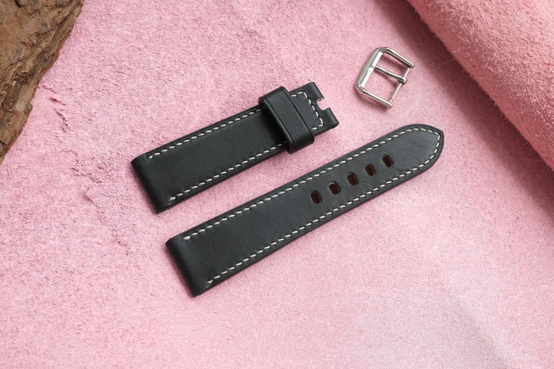 Luxury Black Leather Watch Band – Handmade Tapered Cowhide Strap ...