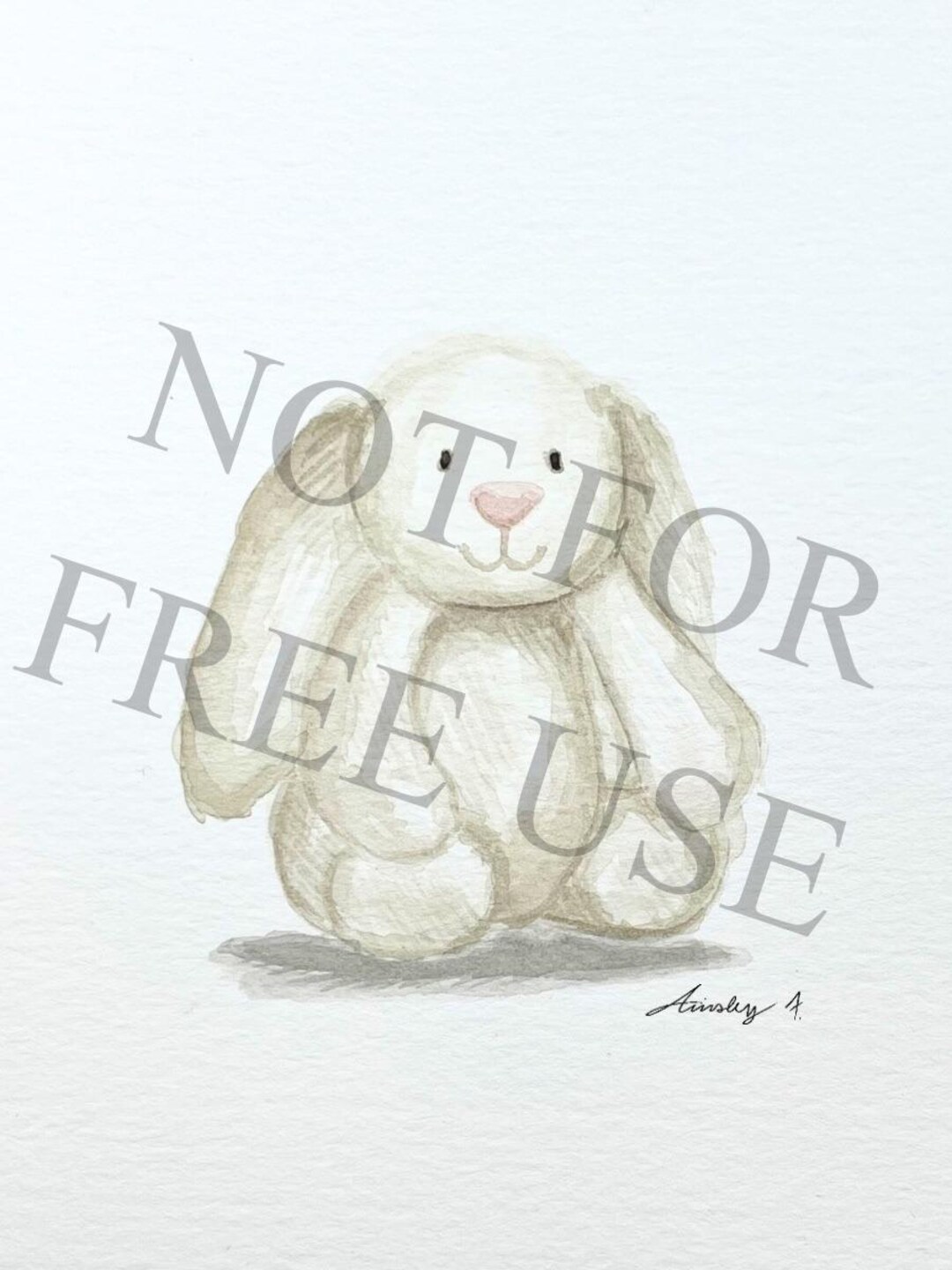 The Bunny Stuffy Digital Watercolor Art - Etsy