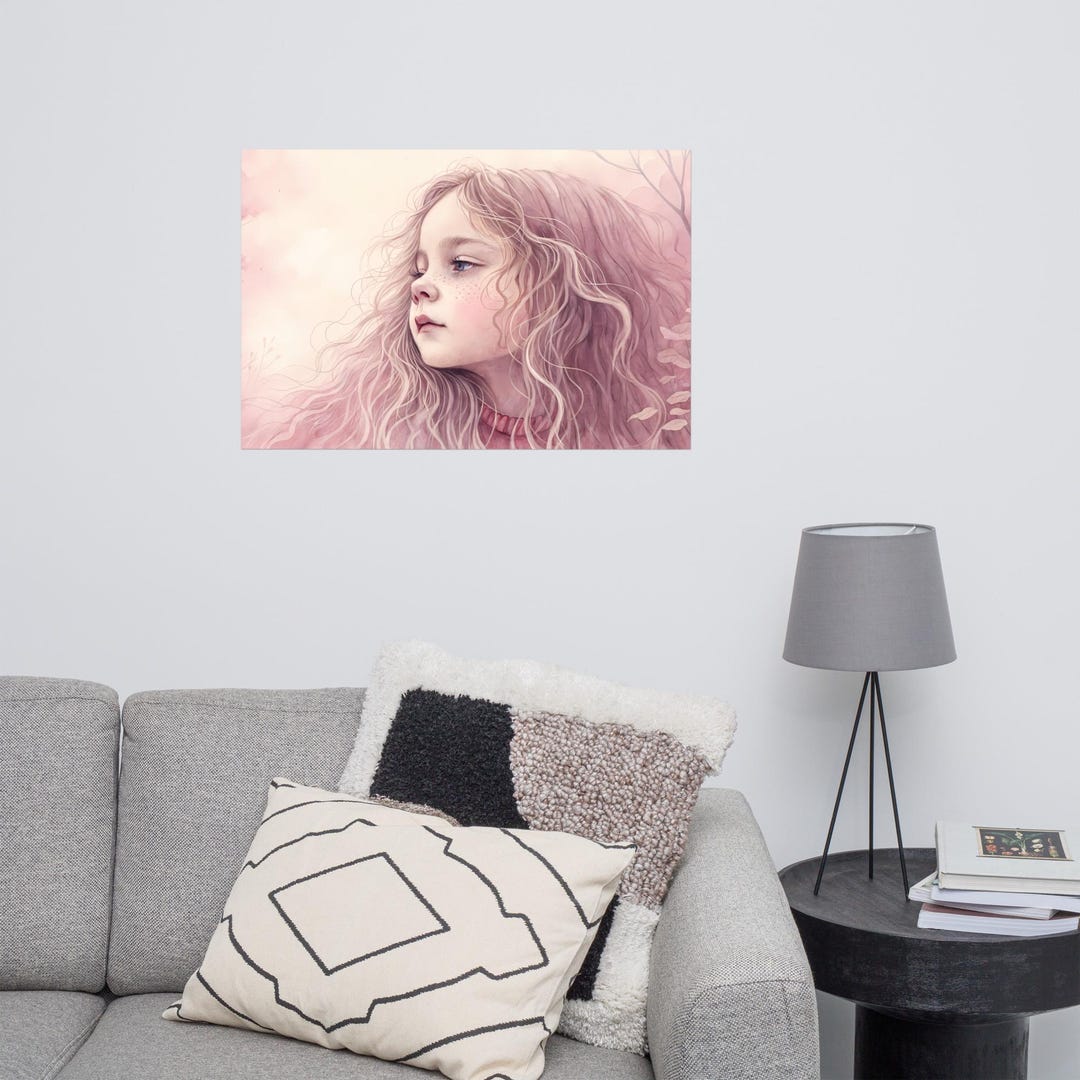 Abstract Little Girl Art – Beautiful Girl Illustration – Pink Gradient ...