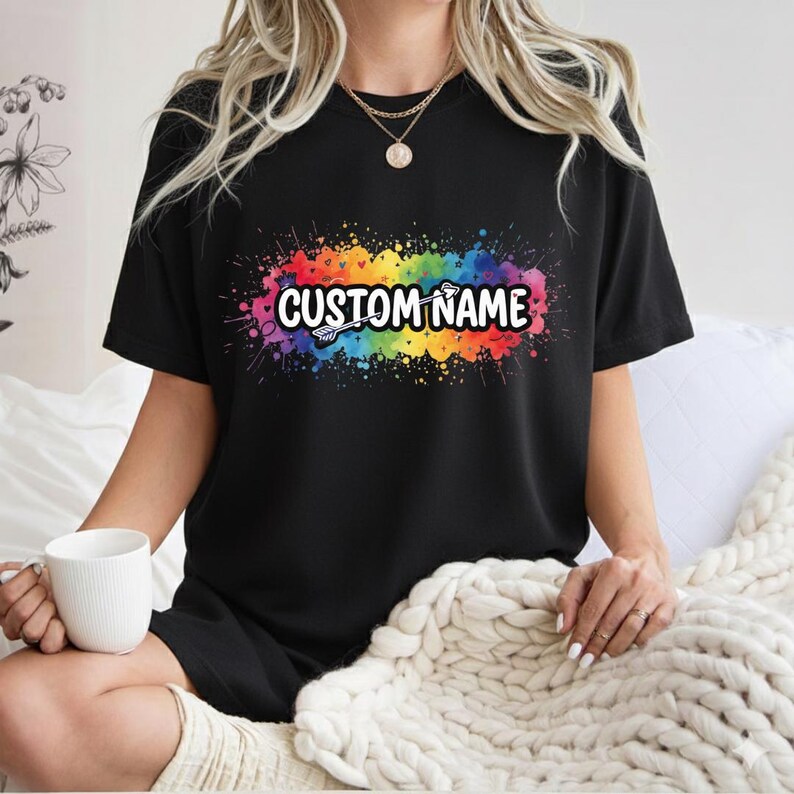 Custom Rainbow Splash Name Shirt, Personalized Colorful Spray Art Tee ...