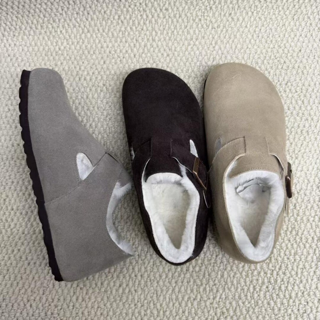 Vintage Winter Clogs Handmade Fuzzy Suede Clog Slippers in Sand Warm ...