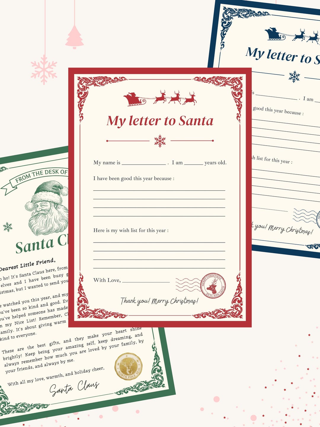 Vintage Christmas Letter to Santa Set & Official Santa Mail Printable ...