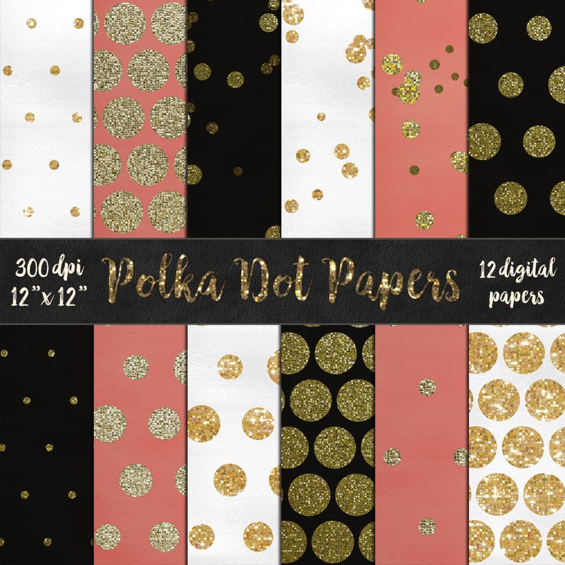 Glitter Polka Dot Digital Papers Gold and Pink Dots Paper - Etsy