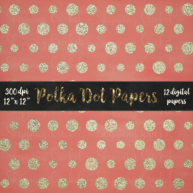 Glitter polka dot digital papers gold and pink dots paper | Etsy