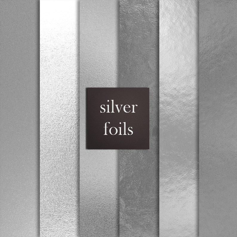 12 Silver Foil Digital Papers, Silver Digital Papers, Digital Silver ...