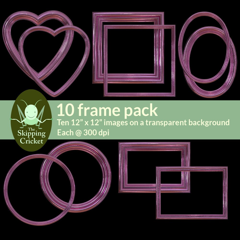 Pink chrome digital frames heart oval square rectangle | Etsy