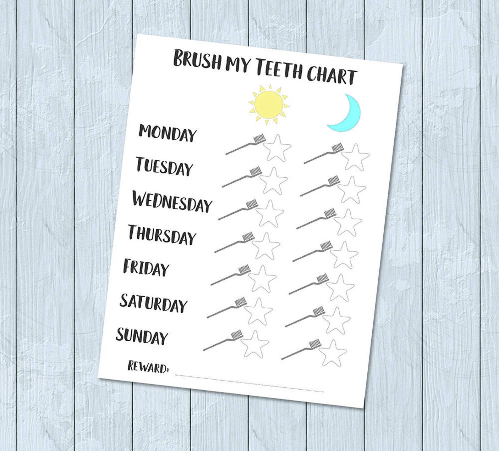 Simple Teeth Brushing Chart, Tooth Brushing Schedule, Weekly Brushing ...