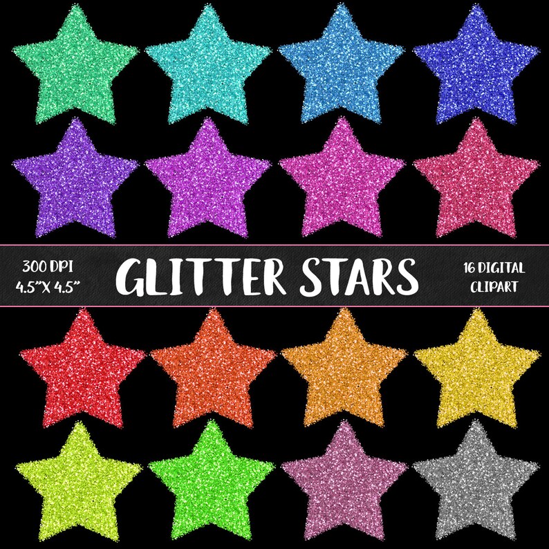 16 Glittering Rainbow Stars Clip Art Bright Sparkling Stars | Etsy