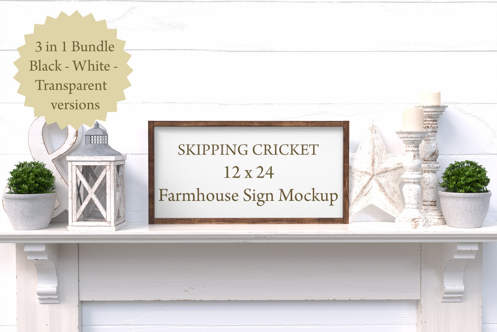 12x24 Farmhouse Sign Mockup, Simple Wood Frame, Cottage Styled Stock ...