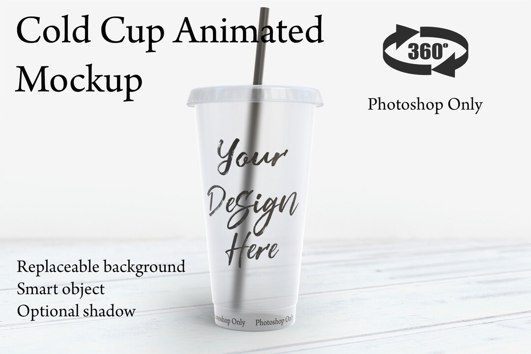 Frosted Cold Cup Animated Mockup, Venti, Reuseable Tumbler Mock Up, Ice ...