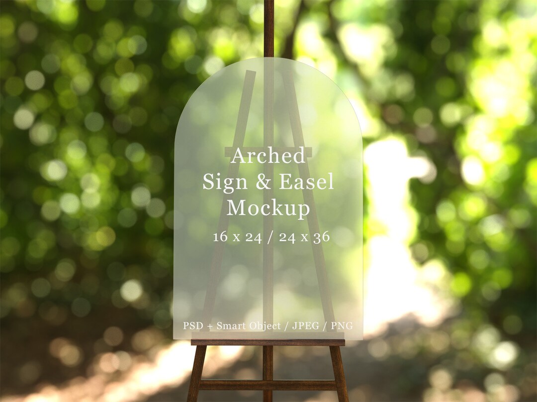 Arched Frosted Acrylic Wedding Sign Mockup, Wedding Easel Mockup, Clear ...