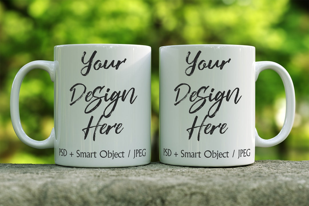 Two Mug Mockup, White Coffee Mug Mockup Outdoors in Trees on Rock, Mug ...