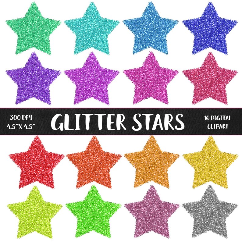 16 Glittering Rainbow Stars Clip Art Bright Sparkling Stars - Etsy