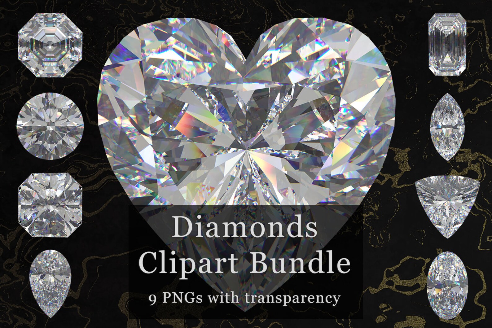 High Quality Diamond Clipart Set Bundle of 9 High Res Pngs | Etsy