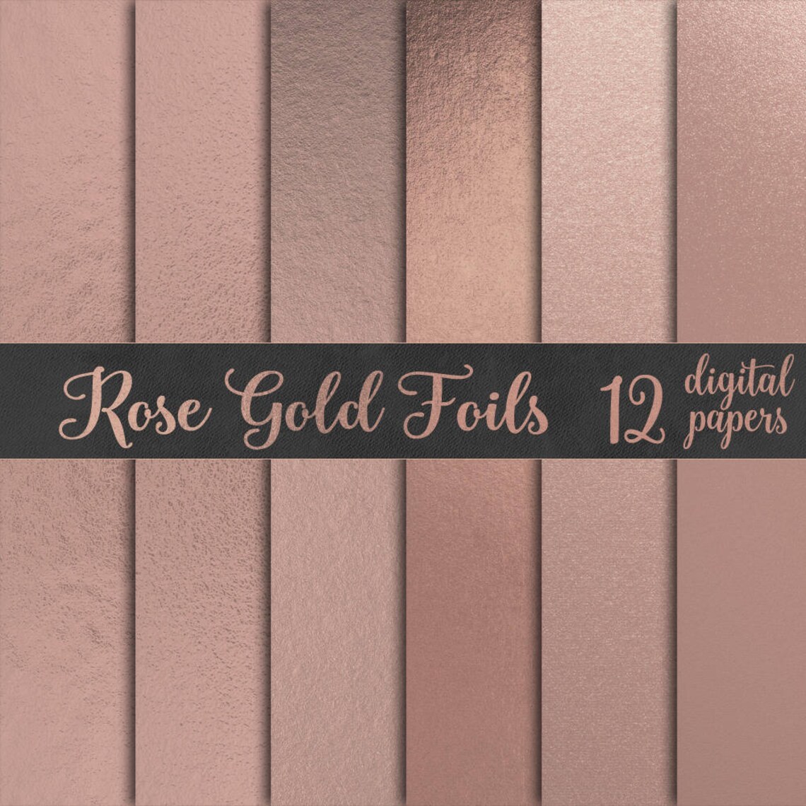 12 Rose Gold Foil Digital Papers Rose Gold Digital Papers - Etsy
