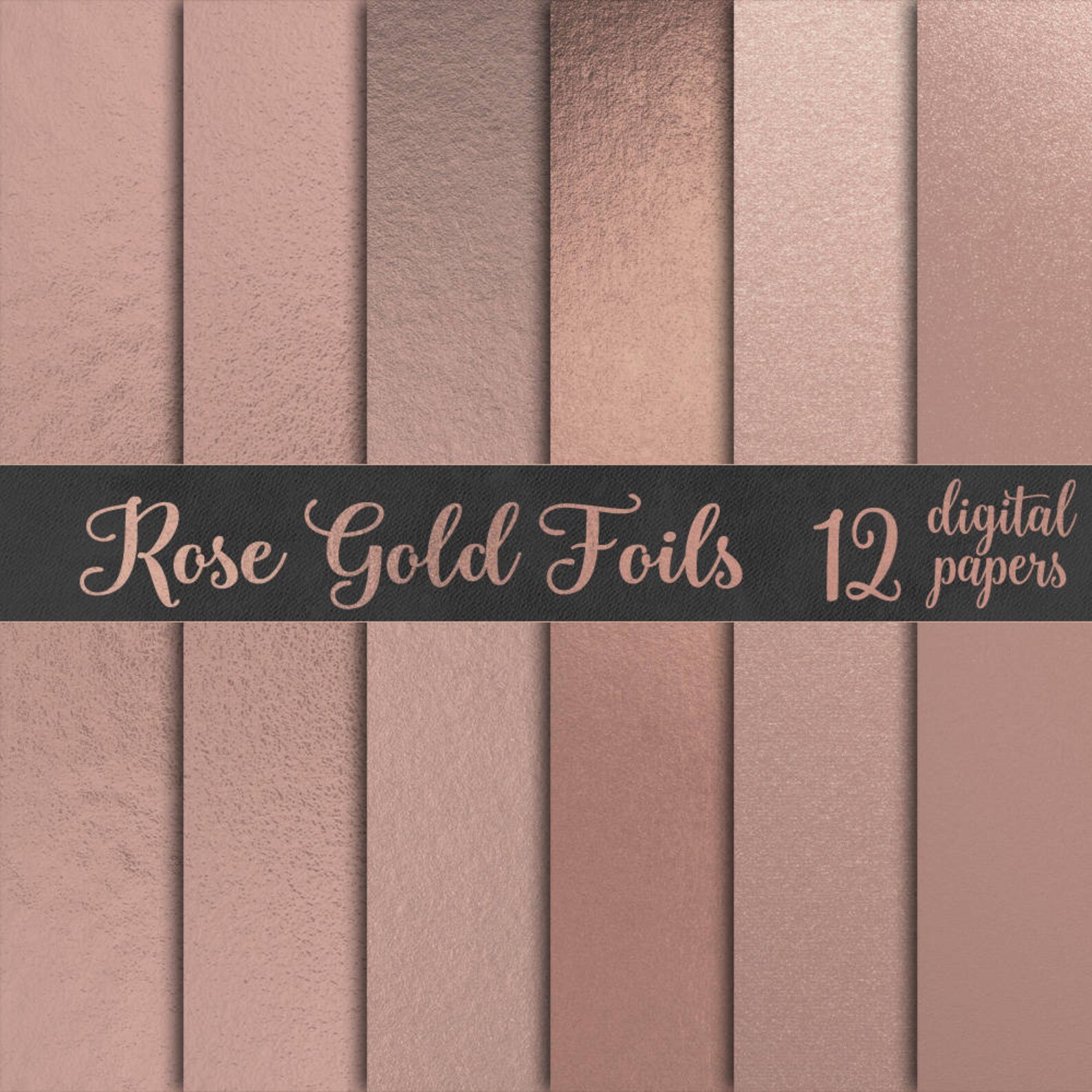 12 Rose Gold Foil Digital Papers Rose Gold Digital Papers | Etsy