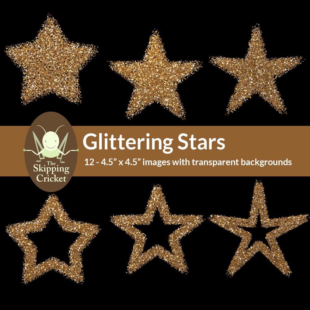 12 glittering gold stars clip art bright sparkling stars | Etsy