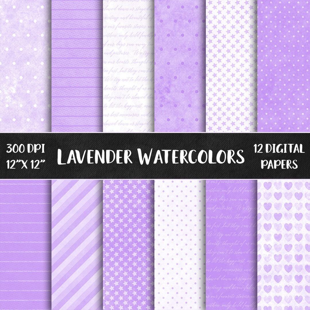 12 Lavender Watercolor Digital Papers, Purple Scapbook Papers, Pastel ...