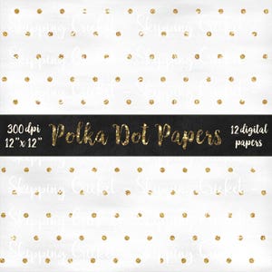 Glitter Polka Dot Digital Papers, Gold and Pink Dots Paper, Gold ...