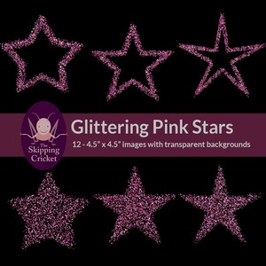 12 Glittering Pink Stars Clip Art - Bright Sparkling Stars, Shiny Stars ...