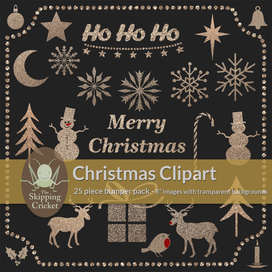 25 Piece Christmas Clipart Set - Glitter Snowman, Glitter Robin and ...