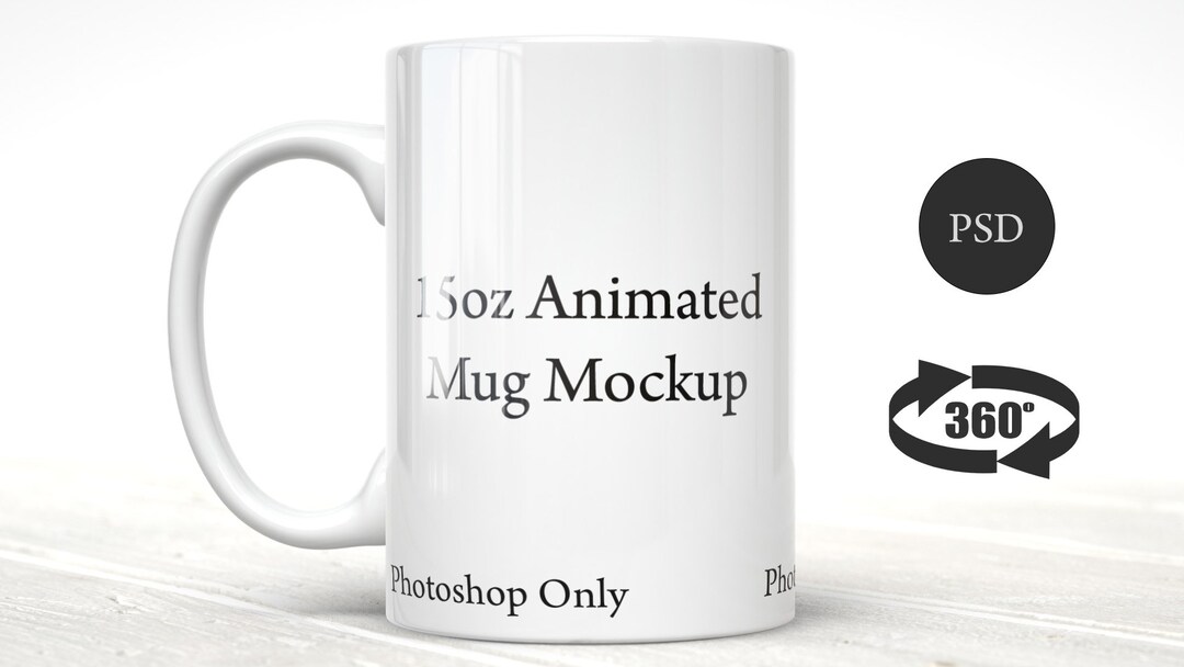 15oz White Mug Animation Non Beveled, Mug Video, Spinning Mug Mock Up ...