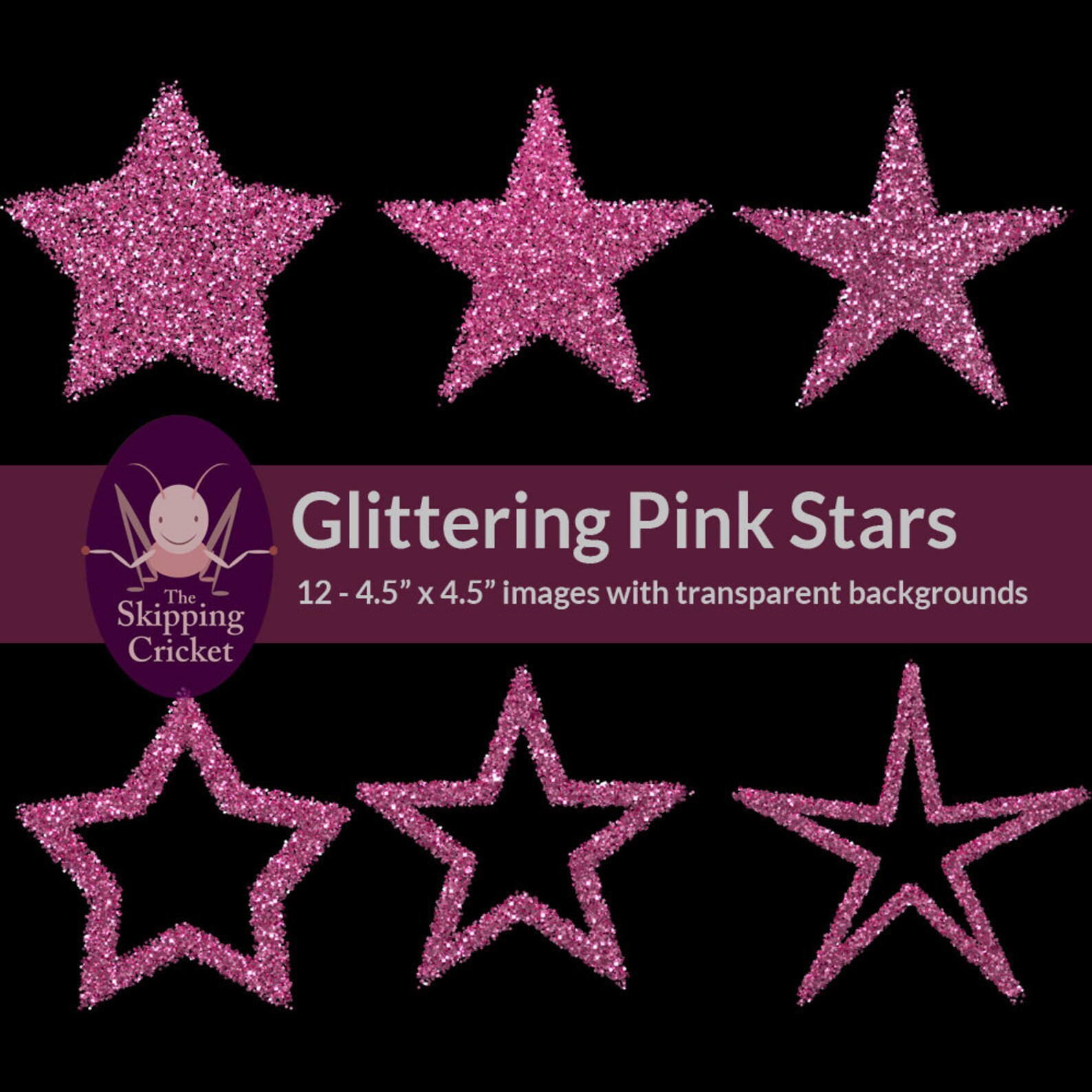 12 Glittering Pink Stars Clip Art Bright Sparkling Stars | Etsy