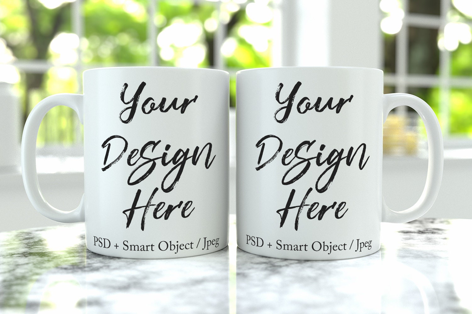 Two 11oz White Mug Mockup in Kitchen, PSD Smart Object, Simple Minimal ...