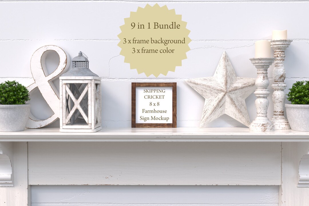 8x8 Farmhouse Sign Mockup Portait 8 X 8 Simple Wood Frame, Cottage ...