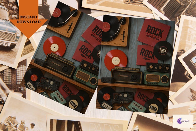 Retro Vinyl Record Player Art Print | Vintage Music Room Decor (digital ...