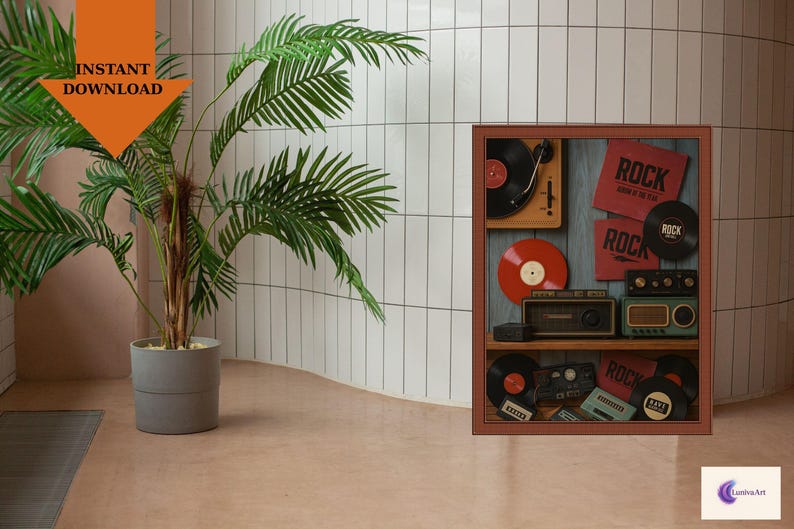 Retro Vinyl Record Player Art Print | Vintage Music Room Decor (digital ...
