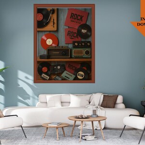 Retro Vinyl Record Player Art Print | Vintage Music Room Decor (digital ...