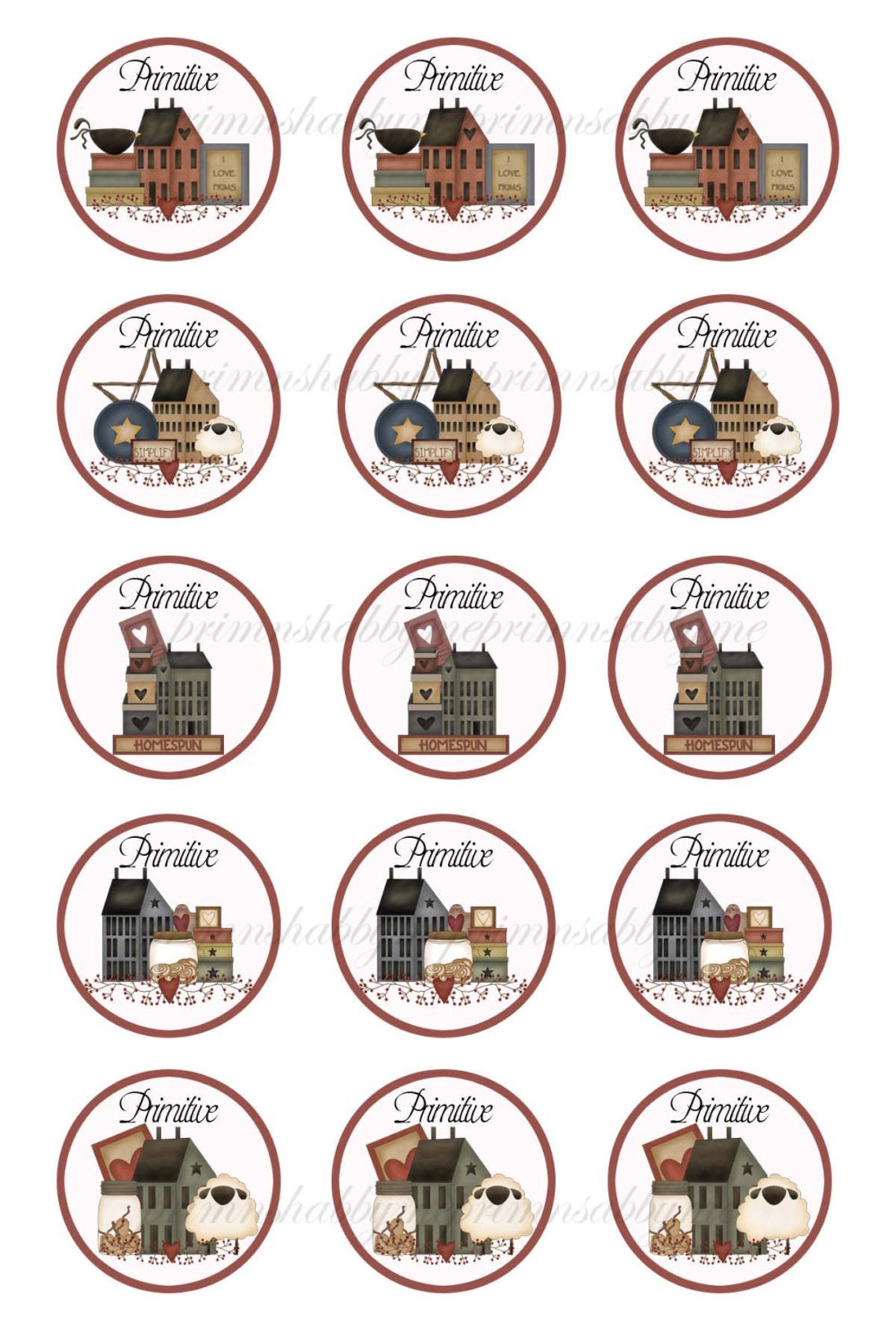 Primitive Folk Art Digital Collage Sheet Bottle Cap Images - Etsy