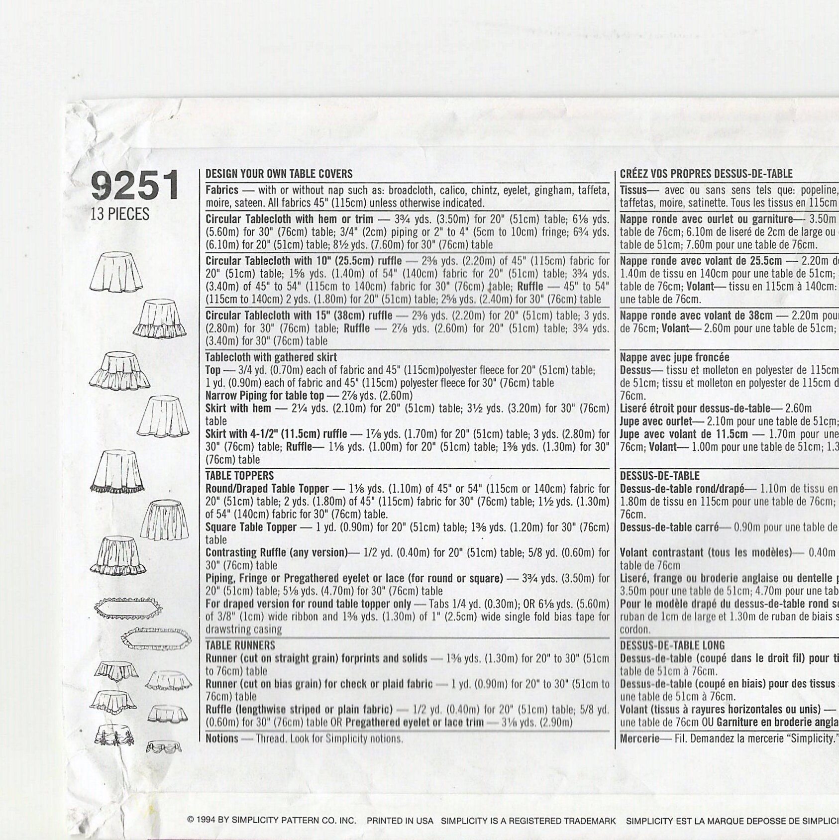 Tablecloths, Table Toppers, Table Runners Easy Sewing Pattern ...