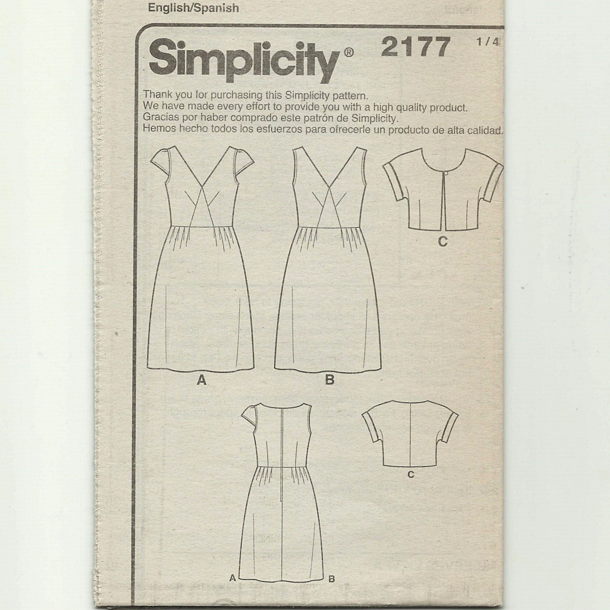 Misses Dress and Jacket Sewing Pattern, Simplicity 2177, Factory Folded ...