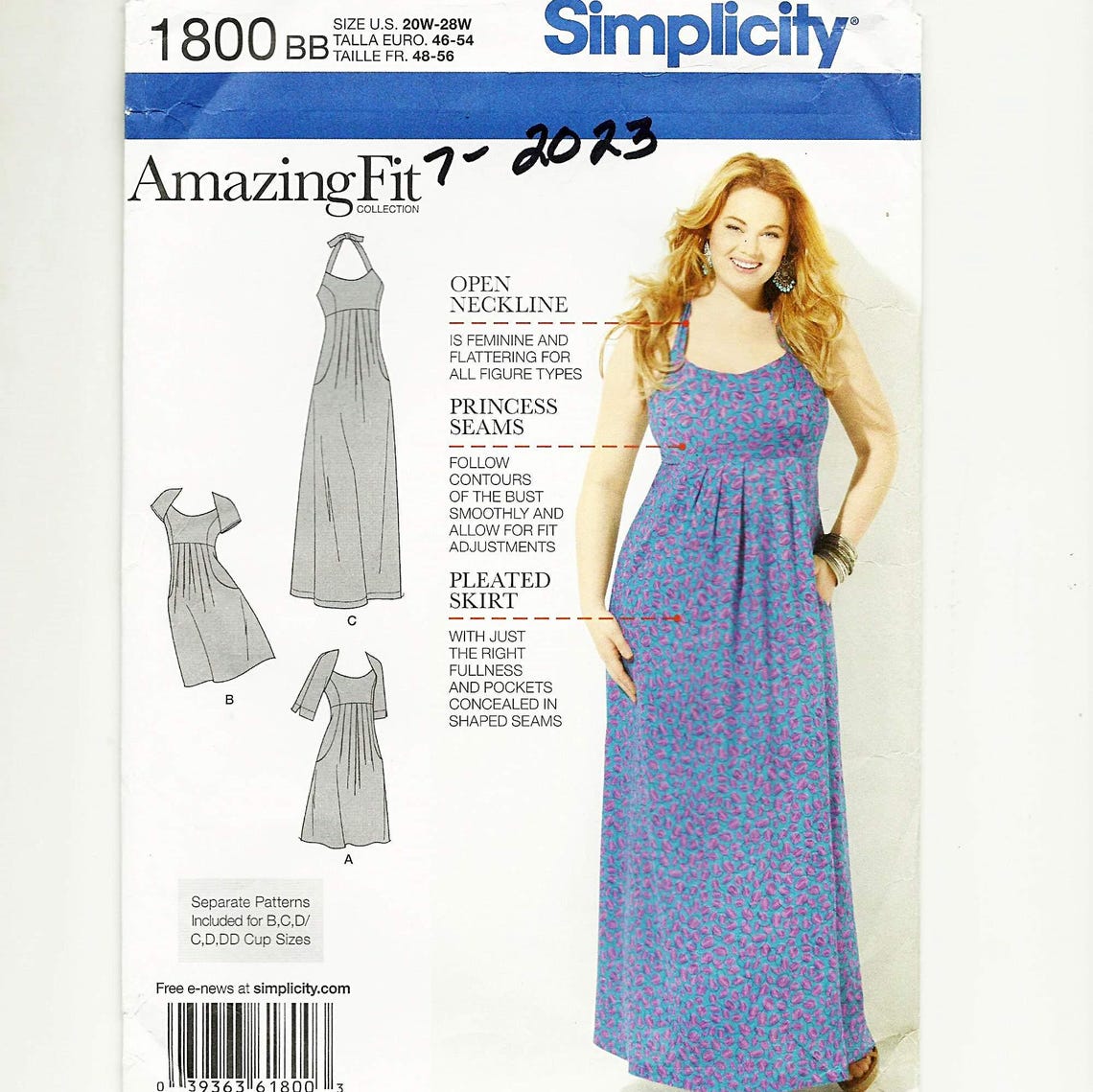Women's Dress Amazing Fit Sewing Pattern Simplicity 1800, Sizes 20 to ...