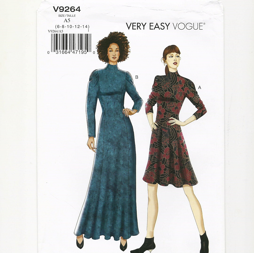Vogue Dress Very Easy Sewing Pattern, Vogue V9264, Sizes 6 to 14, Bust ...